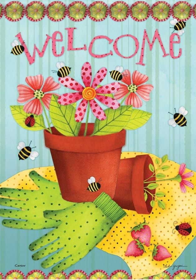 Flowerpot Welcome Garden Flag & more garden flags at FlagsForYou.com