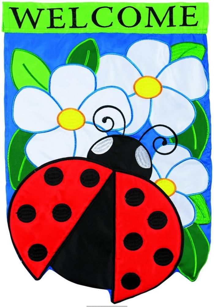 Ladybug Welcome Double Applique Garden Flag & more garden flags at ...