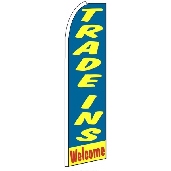 Trade Ins Welcome Wind Feather Flag 3' x 11.5' & more garden flags at ...